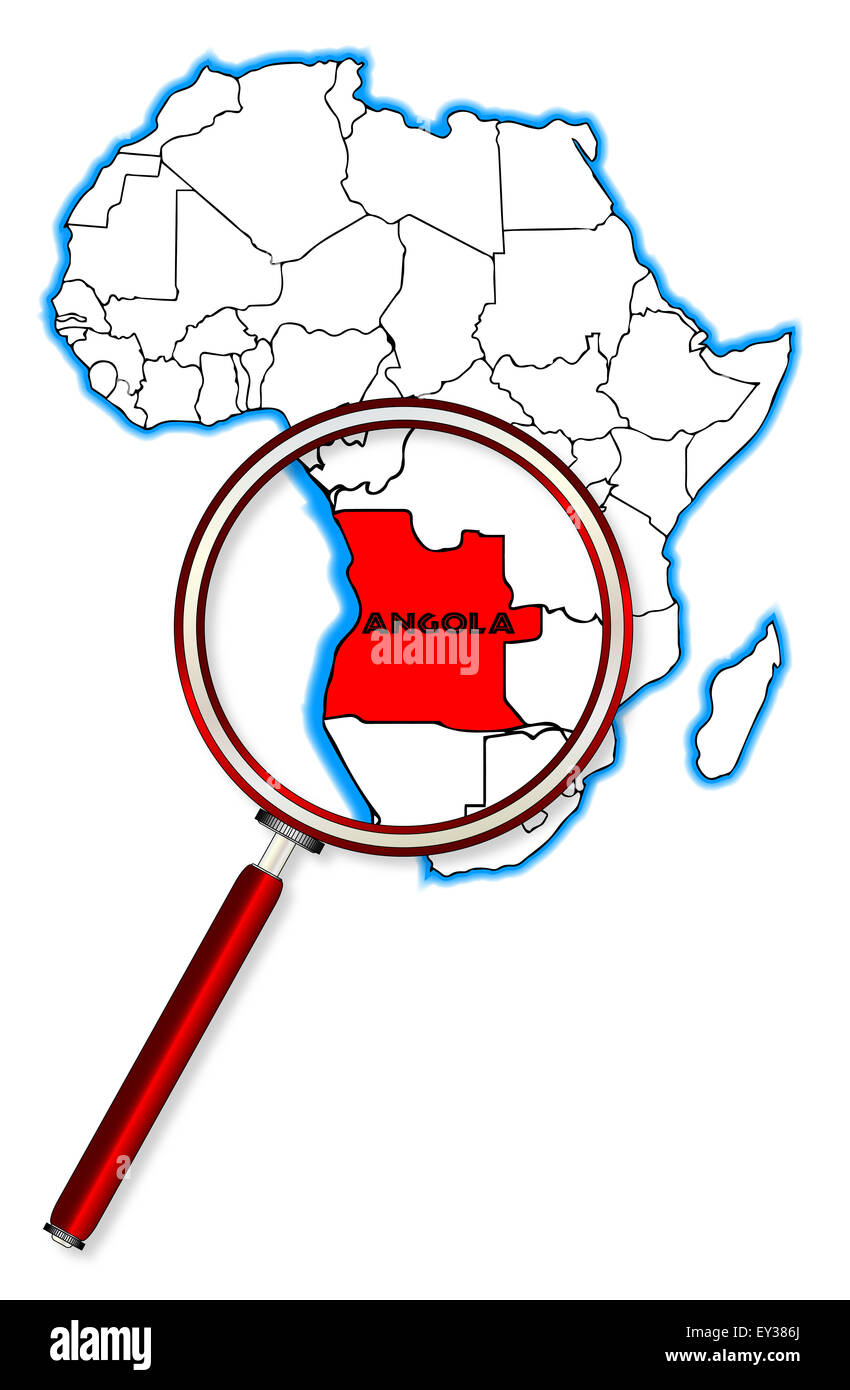 Angola outline inset into a map of Africa over a white background Stock Photo - Alamy