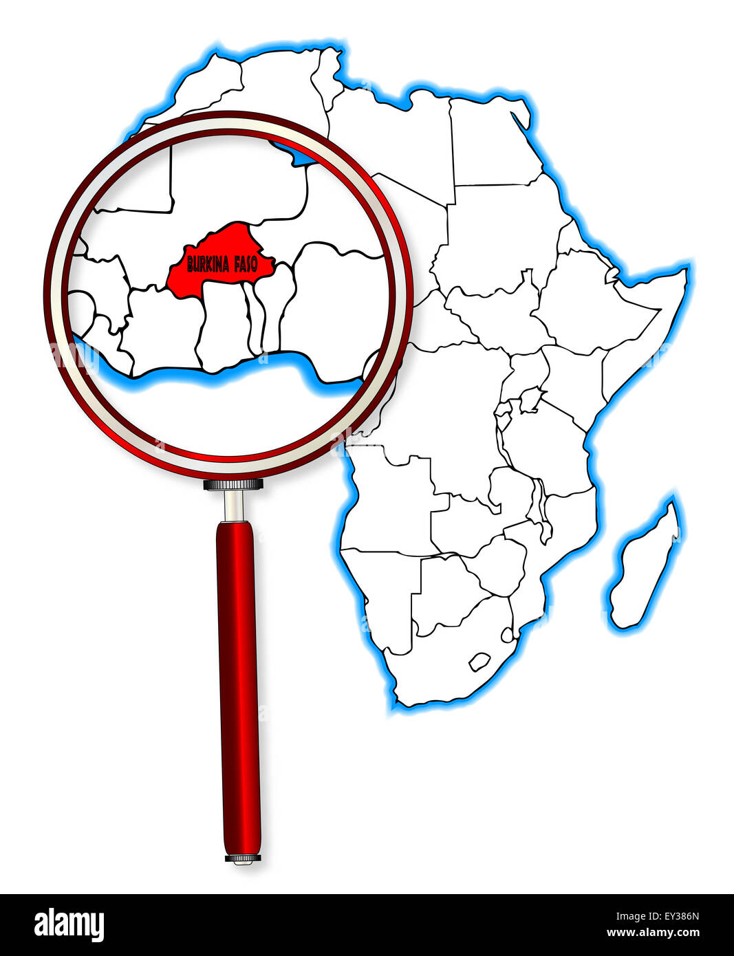 Burkina Faso outline inset into a map of Africa over a white background Stock Photo - Alamy