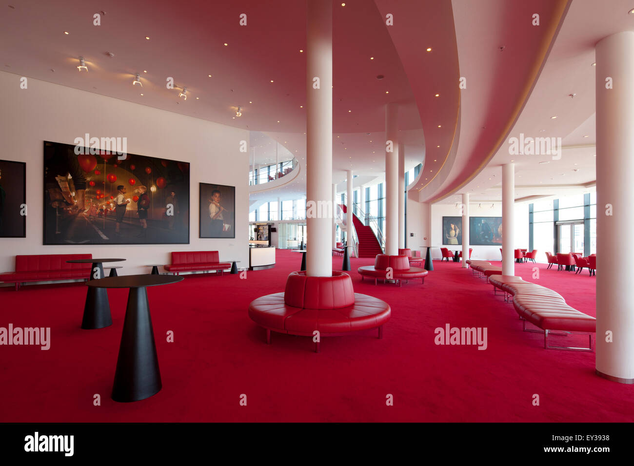 Large foyer on the ground floor, walls decorated with modern art, Stage ...