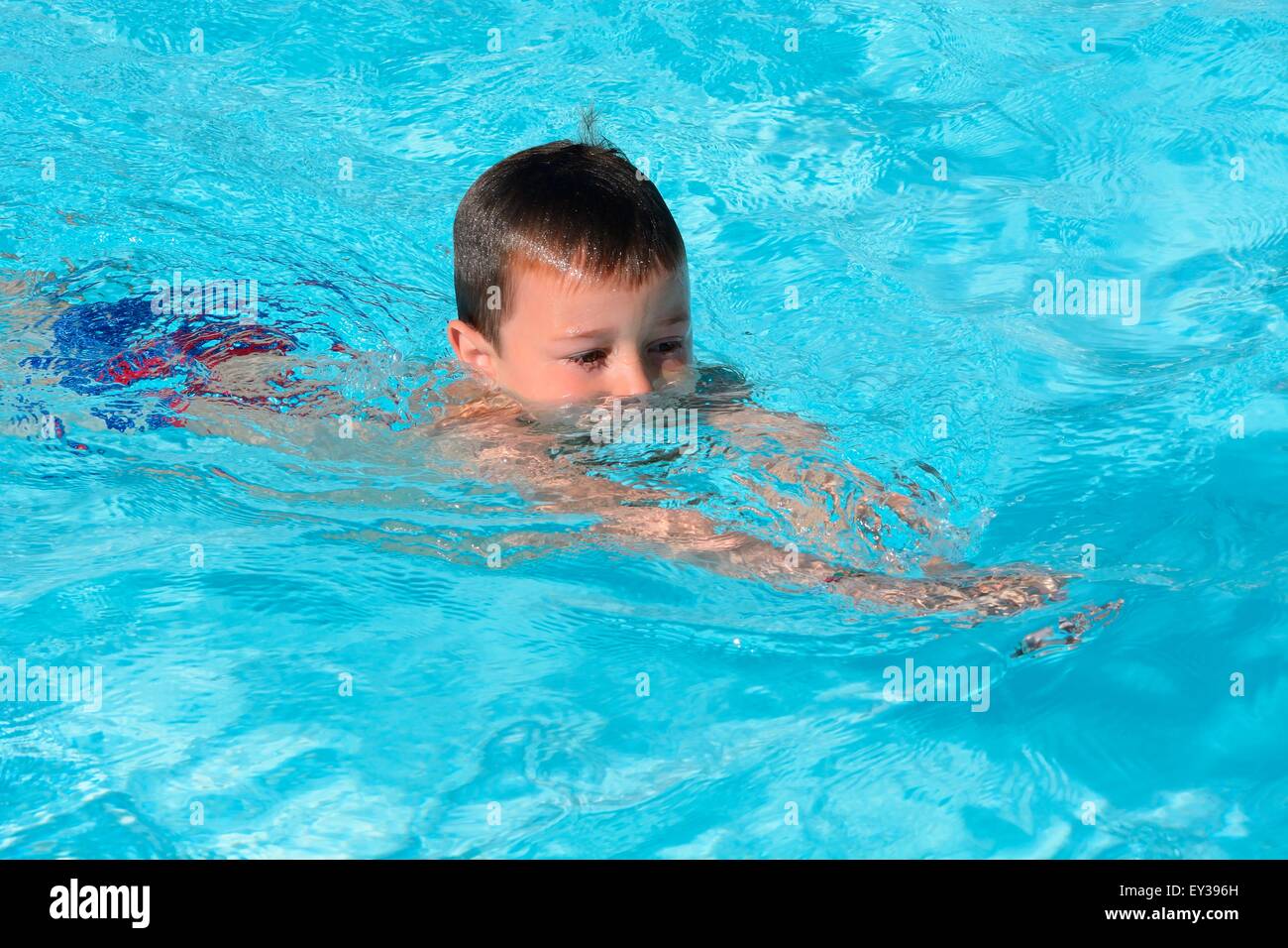 Boy, seven years old, in a swimming school's pool, Ystad, Sweden Stock ...