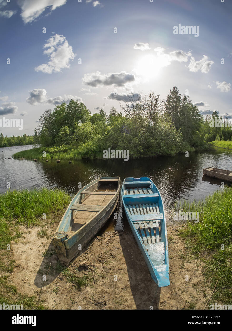 old boat on the river Stock Photo - Alamy