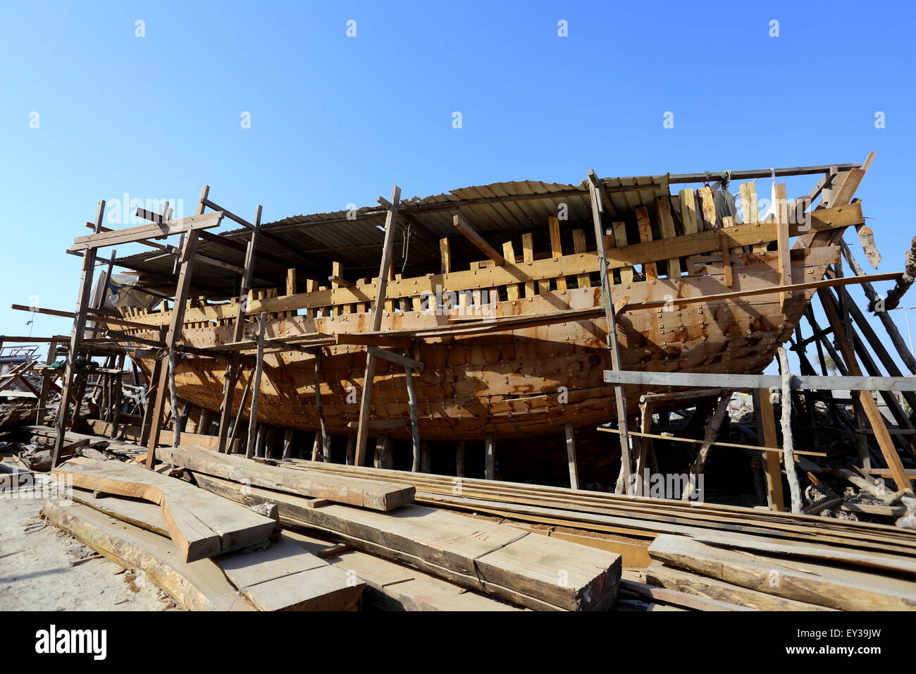 Dhow under construction at the dhow building yard, Muharraq, Kingdom of ...
