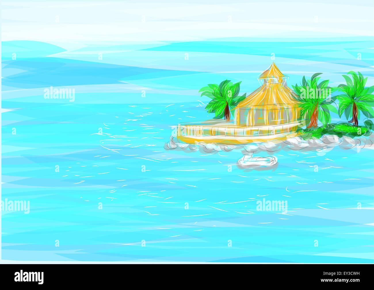 jamaica. ocean and abstract coast with house and palm Stock Photo - Alamy