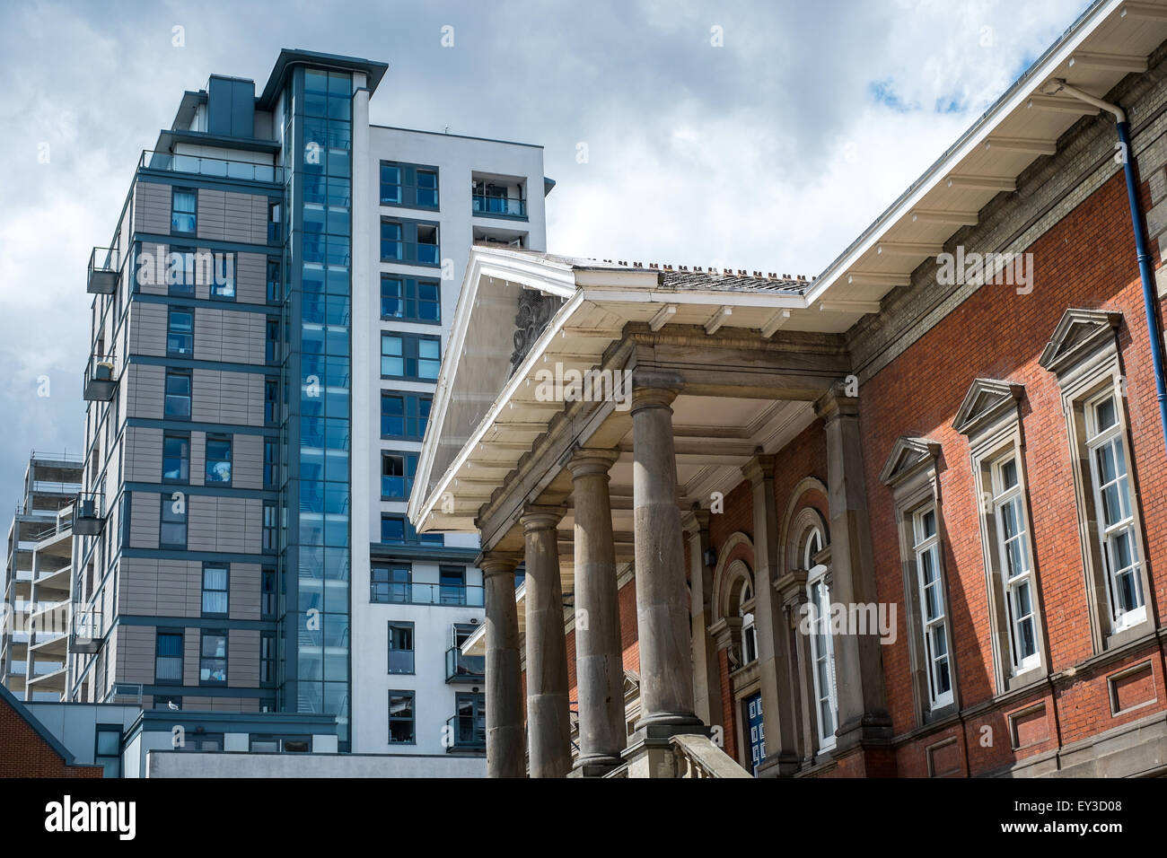 Tower blocks and traditional buildings on the riverside in Ipswich ...