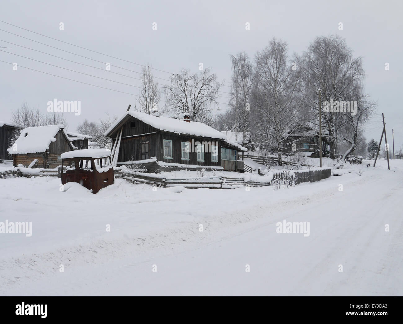 Winter in Russian village Stock Photo - Alamy