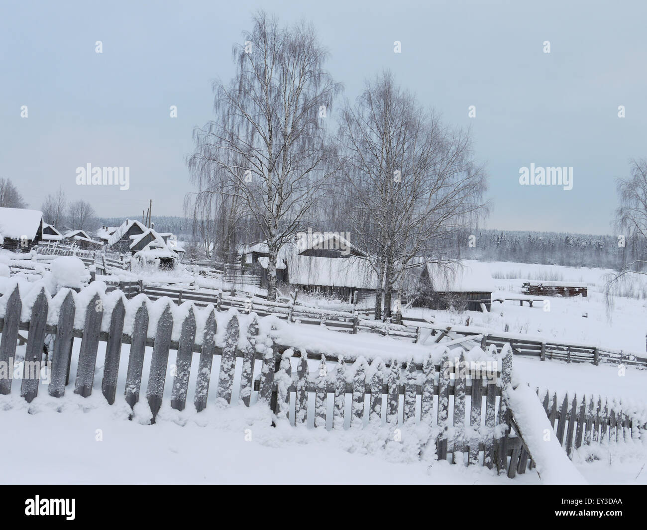 Winter in Russian village Stock Photo - Alamy