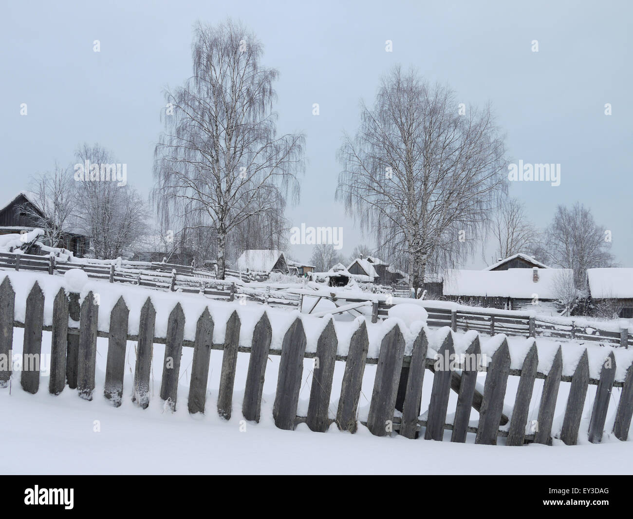 Winter in Russian village Stock Photo - Alamy