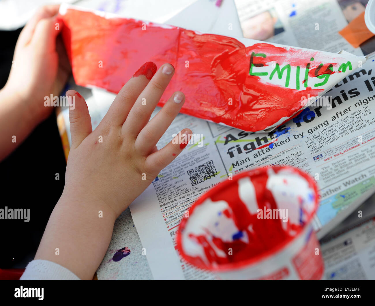 Children painting at nursery school. Picture by Paul Heyes Stock Photo ...