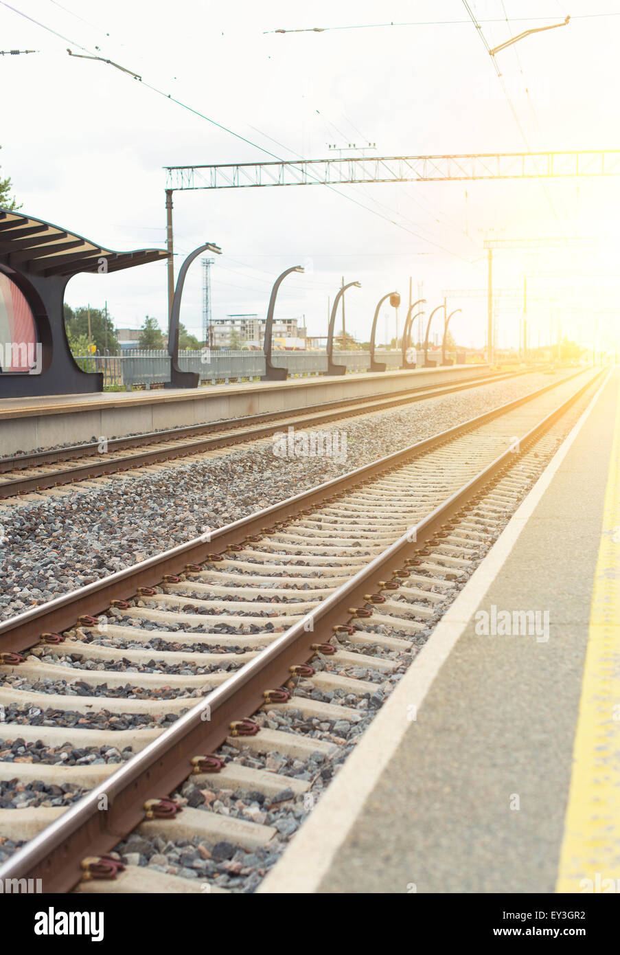 Empty european platform at the rail station Stock Photo - Alamy