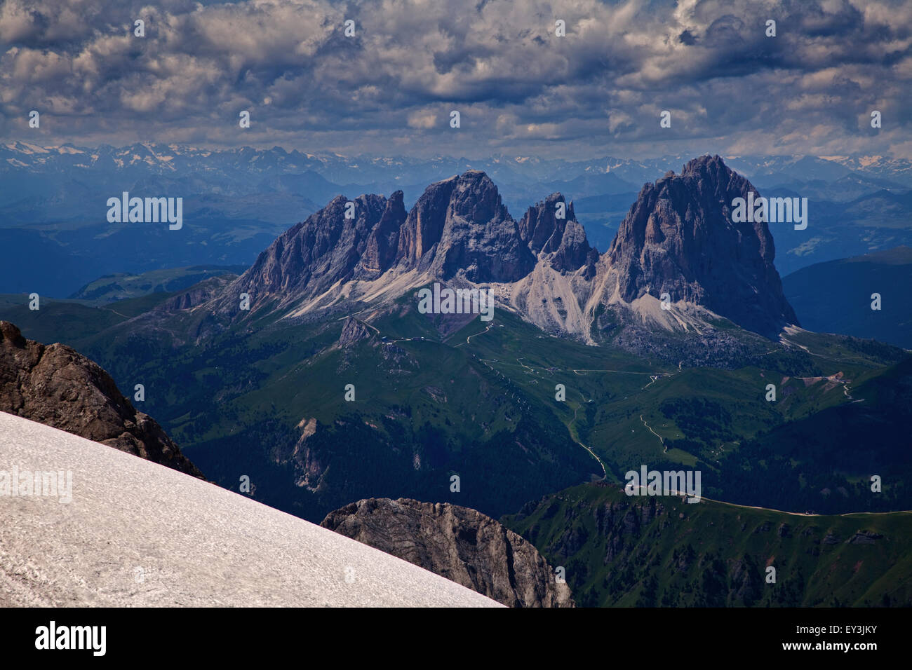 Sassolungo Massif as seen from Punta Rocca, the summit of the Marmolada ...