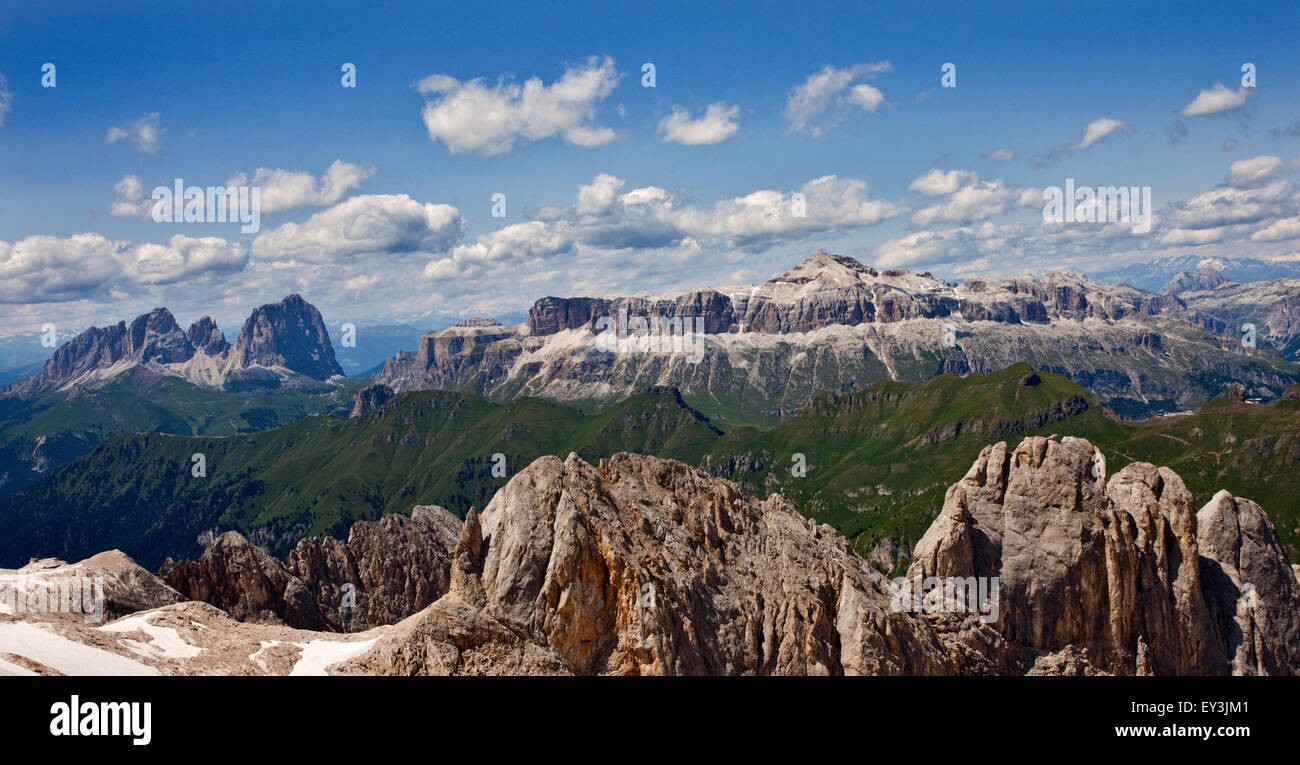 Sassolungo and Sella Massif as seen from Punta Rocca, the summit of the ...