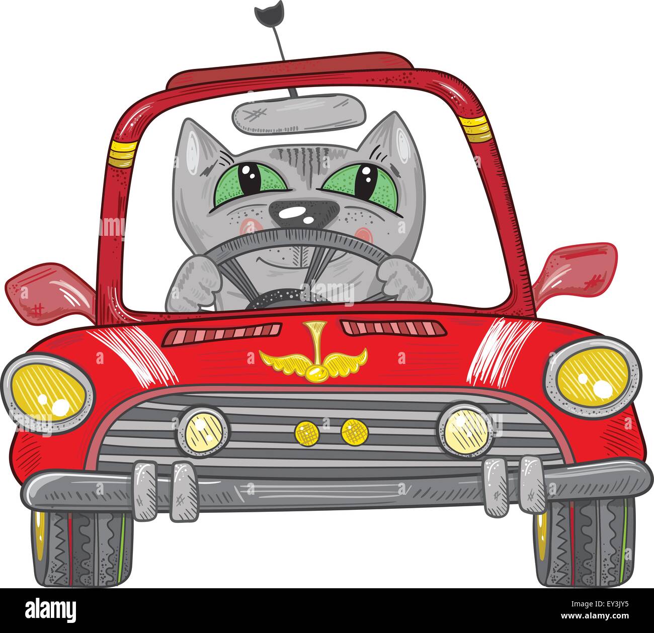 Cat on the car Cute vector children boys illustration for print design ...