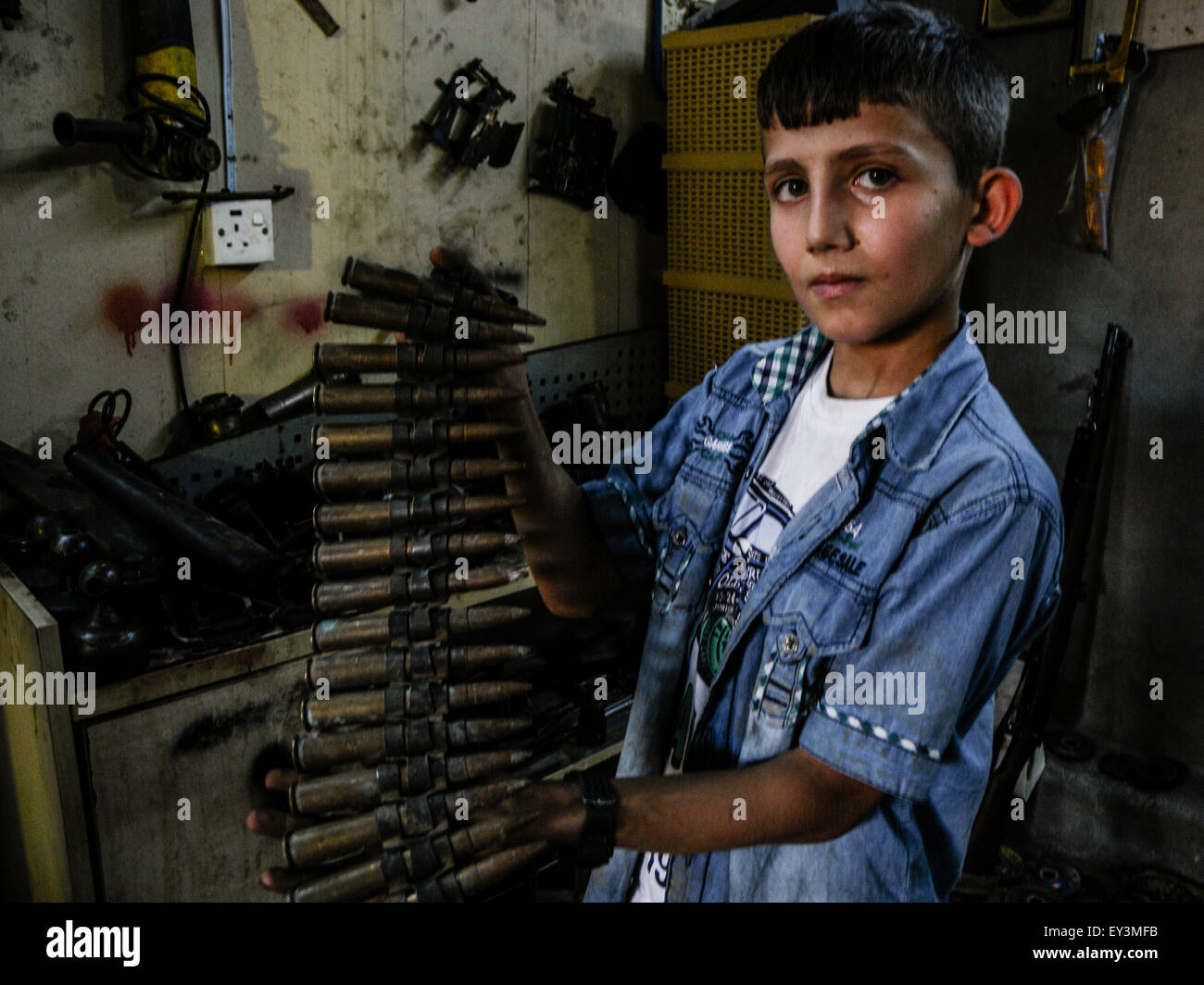 Arbil, Iraq. 20th July, 2015. Omar Hassan, son of Ibrahim Hassan shows ...