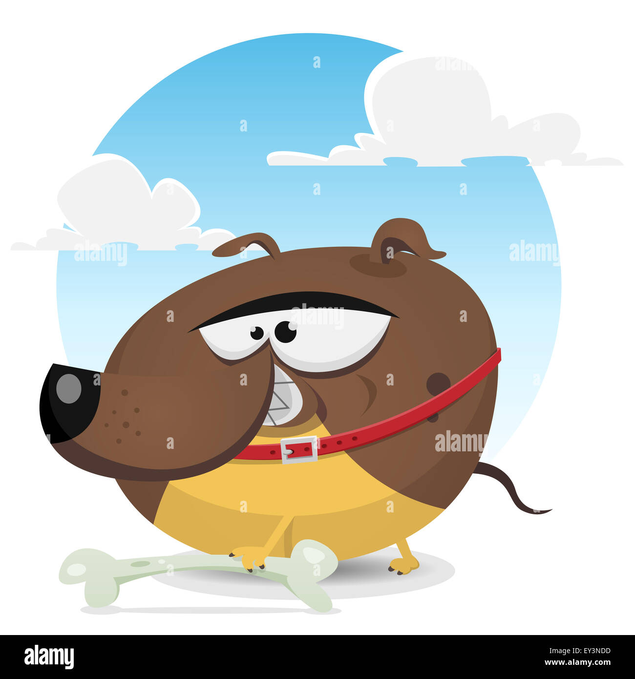 Illustration of a funny tiny cartoon dog pet character catching a bone ...