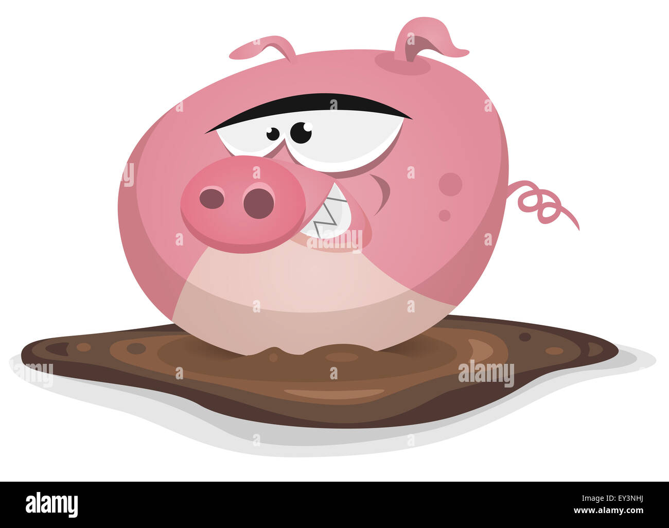 Illustration of a cartoon farm pig character taking a wash in his mud ...