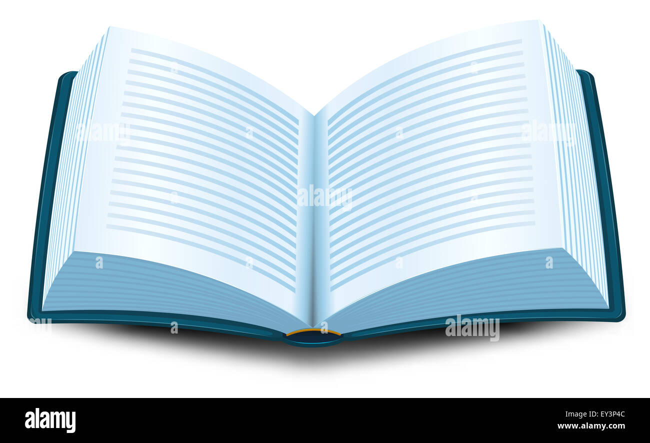 Illustration of a cartoon opened blue book with lines of text Stock ...