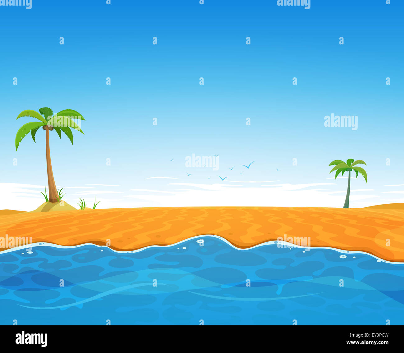 Ocean Beach Cartoon Smooth Gradient Cartoon Summer Beach. Paradise
