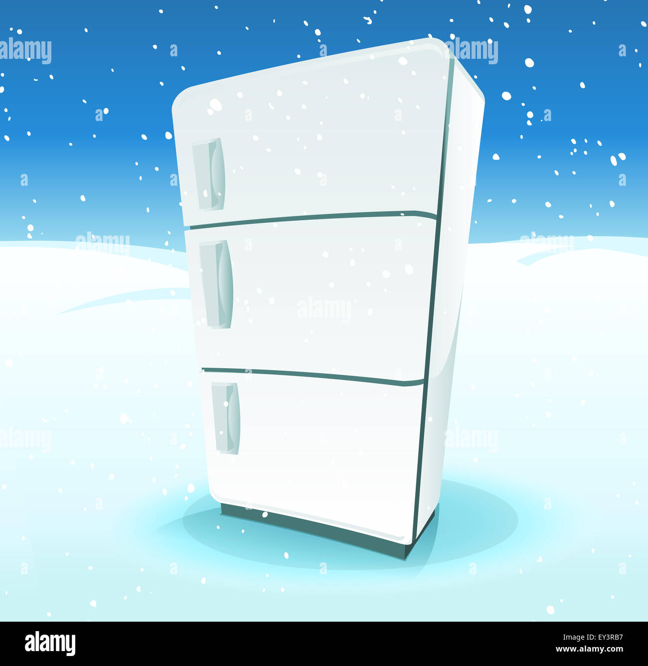 Illustration of a cartoon fridge inside cold winter north pole ...