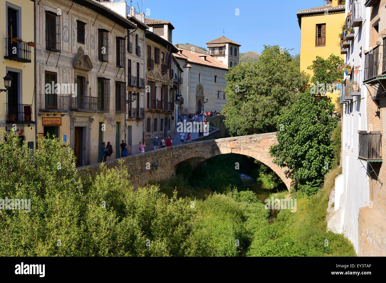 Historic buildings along Carrera del Darro beside Rio Darro, Granada ...