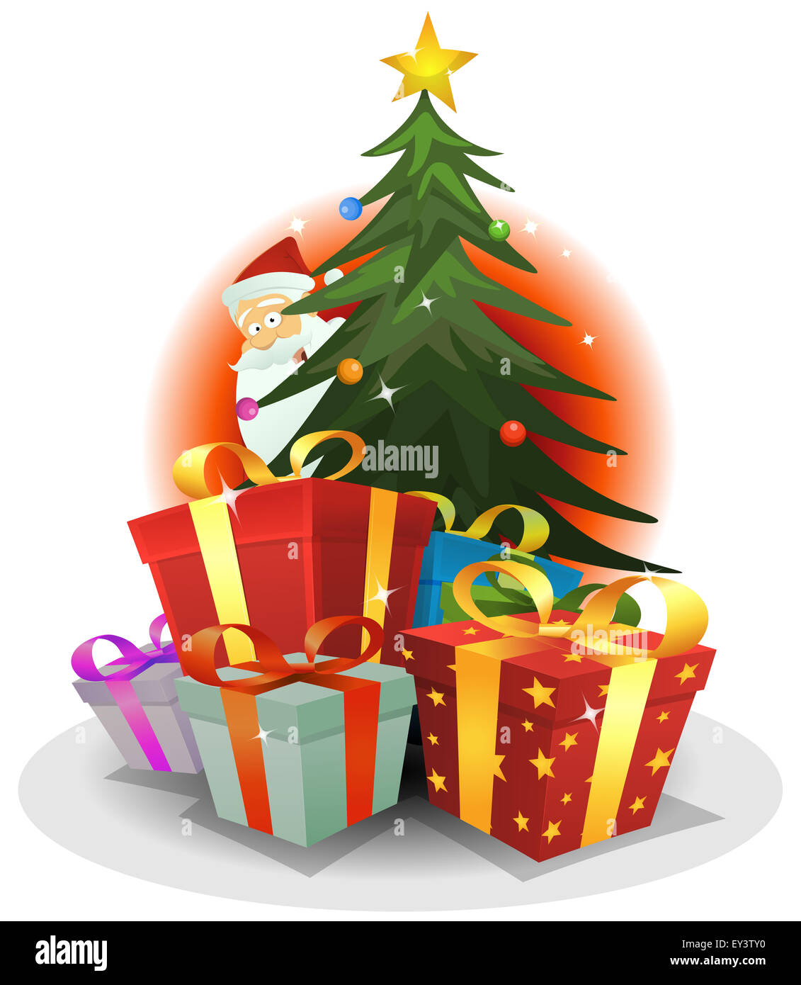 Illustration of a cartoon happy santa claus character hiding behind ...