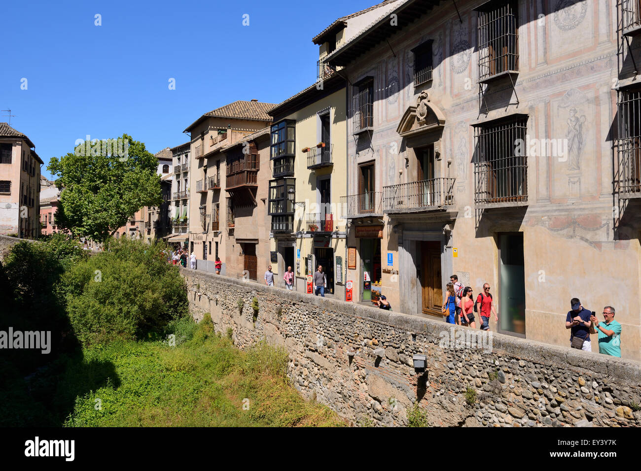 Historic buildings along Carrera del Darro beside Rio Darro, Granada ...