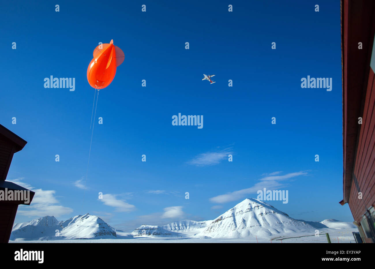 A Polar airship flying over the balloon station with a captive balloon ...