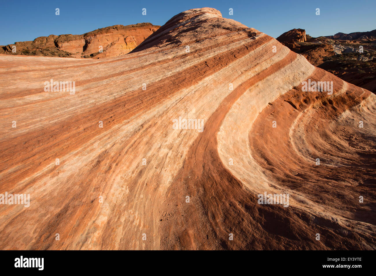 View across Fire Wave, a rock formation in Valley of Fire State Park ...