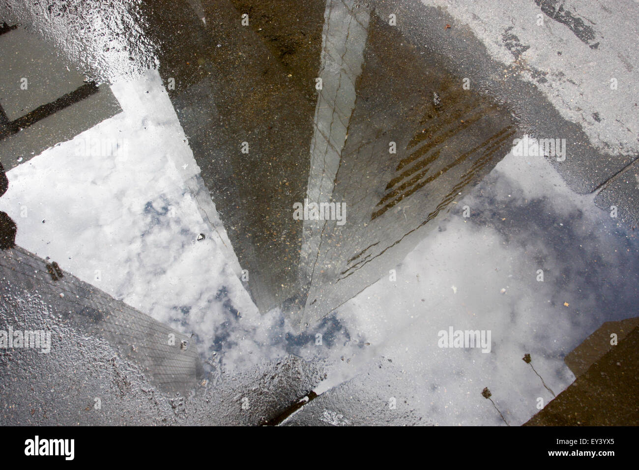 Manhattan skyscrapers reflecting in a rain puddle on the sidewalk Stock ...