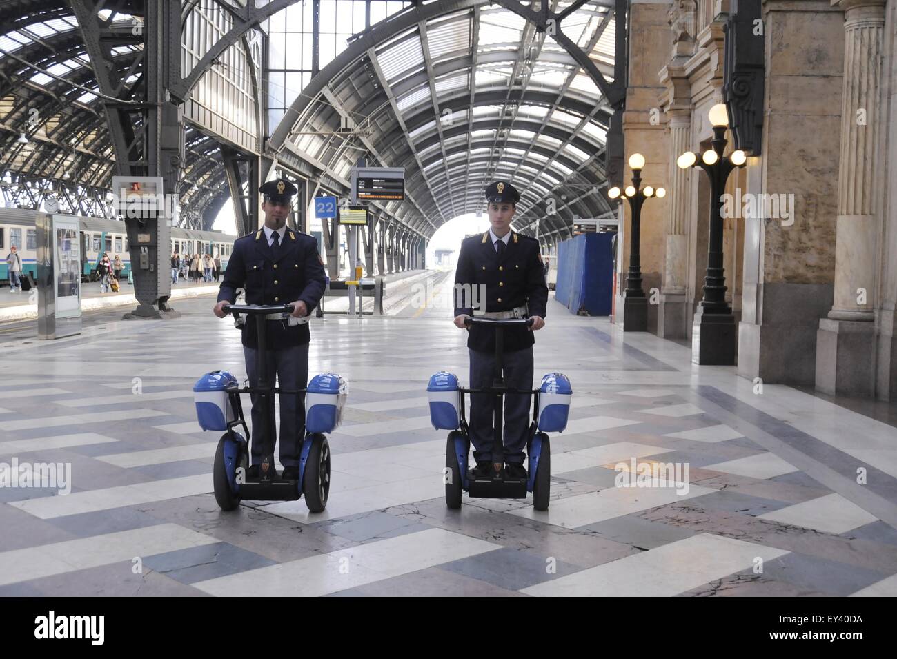 Milan, Italy, police security service in railway Central Station Stock ...