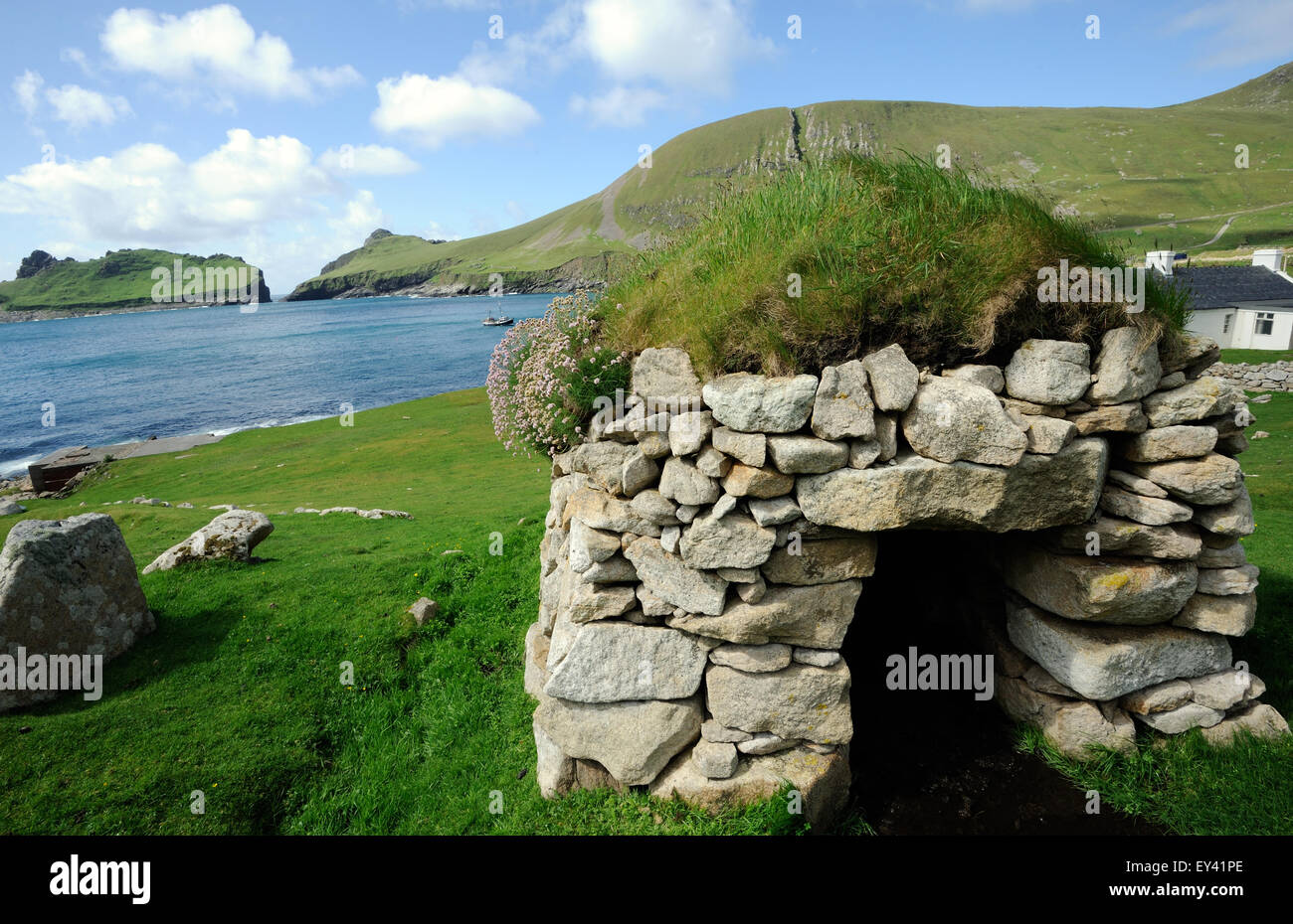 A cleit, a stone storage hut on Hirta. Hirta, St Kilda, Scotland, UK ...
