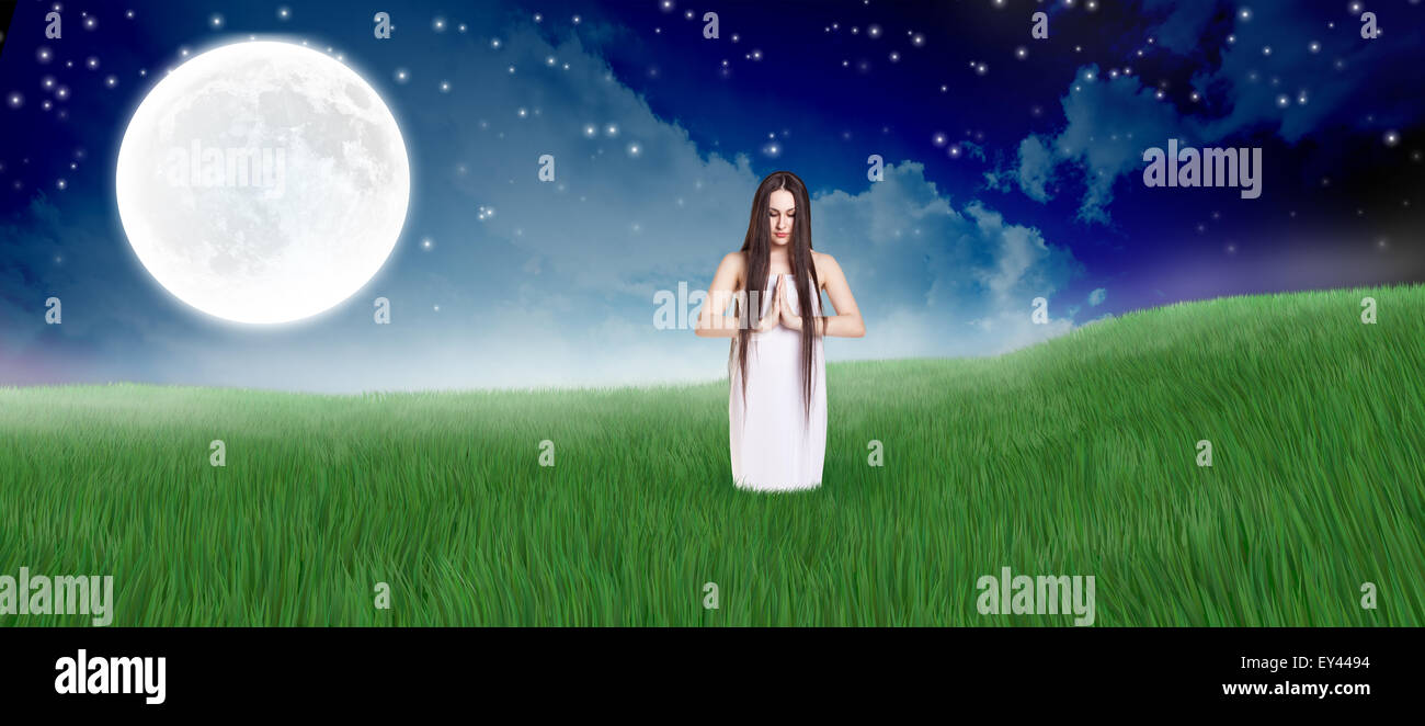 Woman rest on moon hi-res stock photography and images - Alamy
