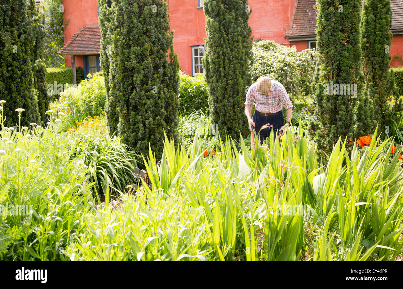 Gardener working in garden wyken hall gardens hi-res stock photography ...