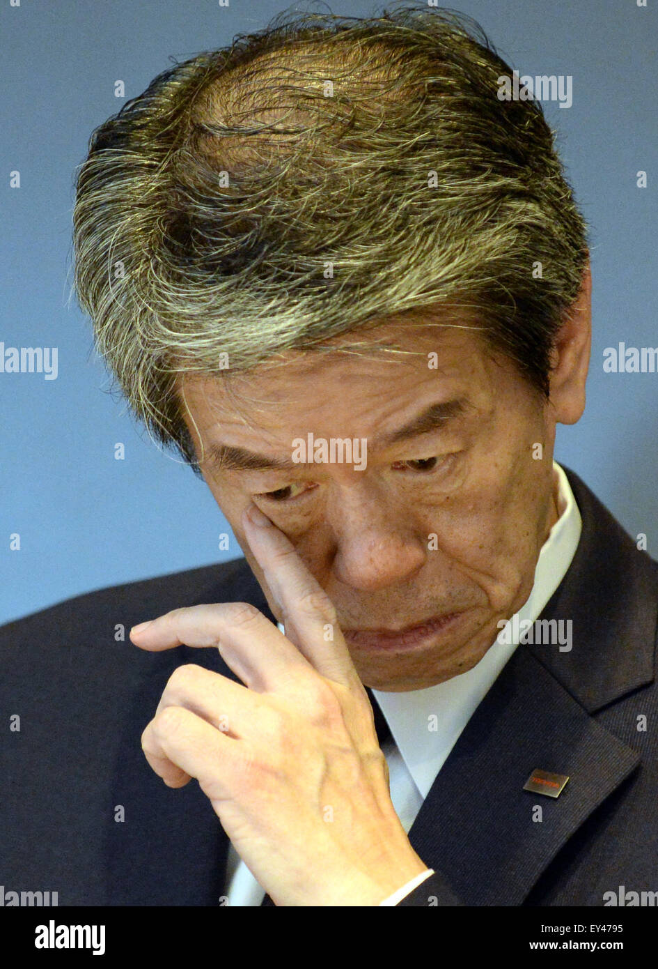 Tokyo, Japan. 21st July, 2015. Toshiba Corp.'s President Hisao Tanaka ...