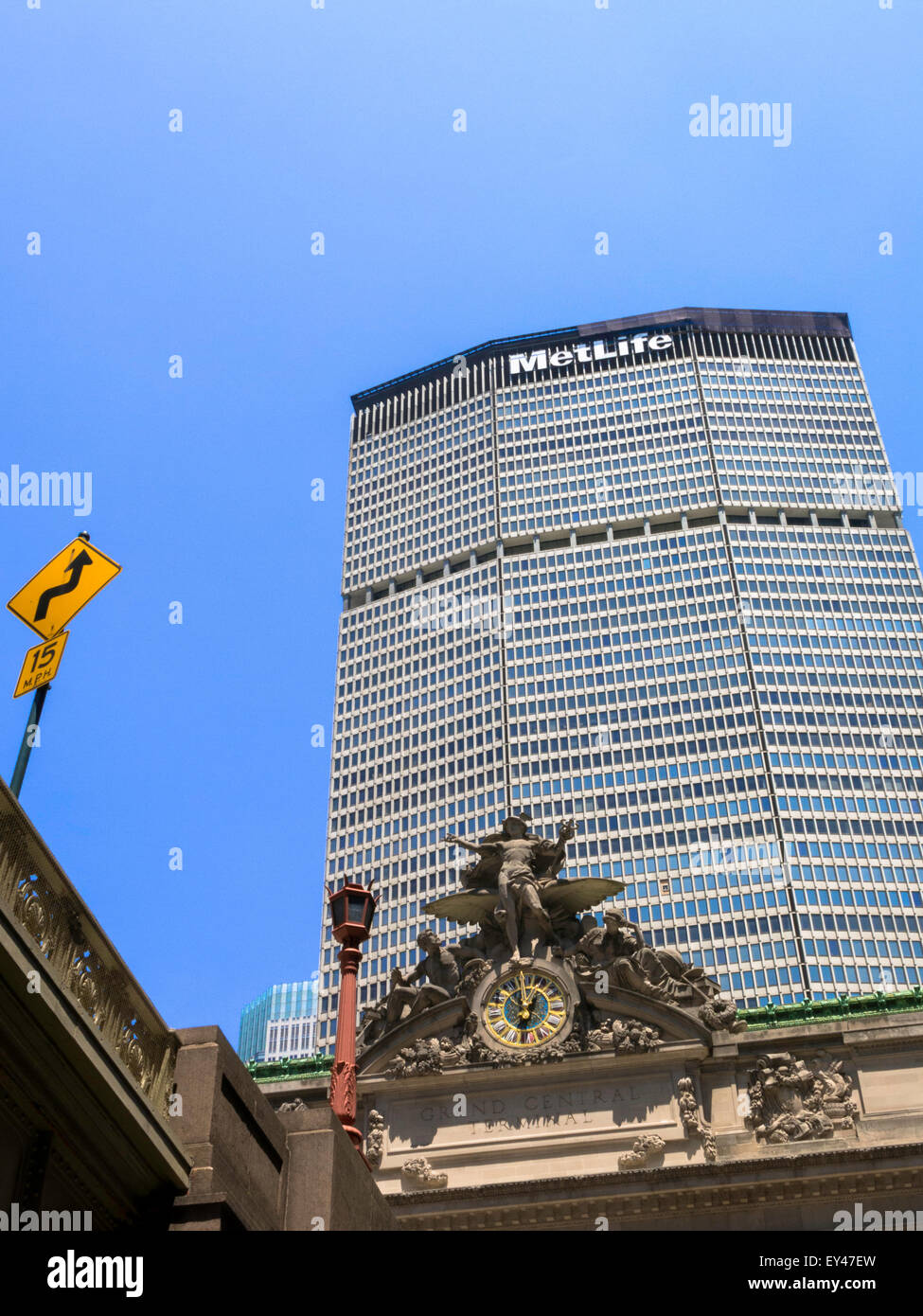 Clock at Grand Central Terminal in front of the Met Life building, NYC ...