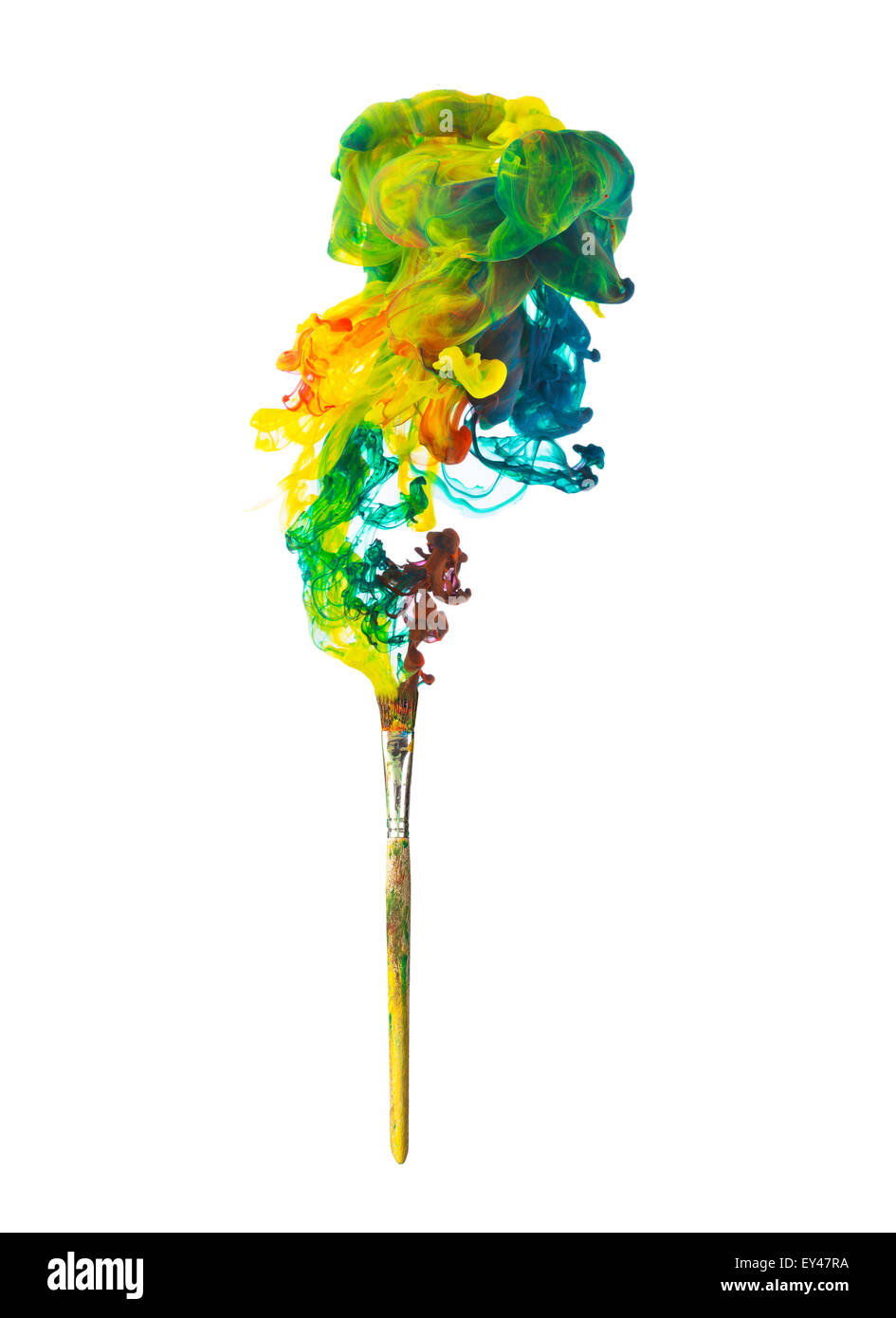 Colored ink splashing from paintbrush on white background Stock Photo ...