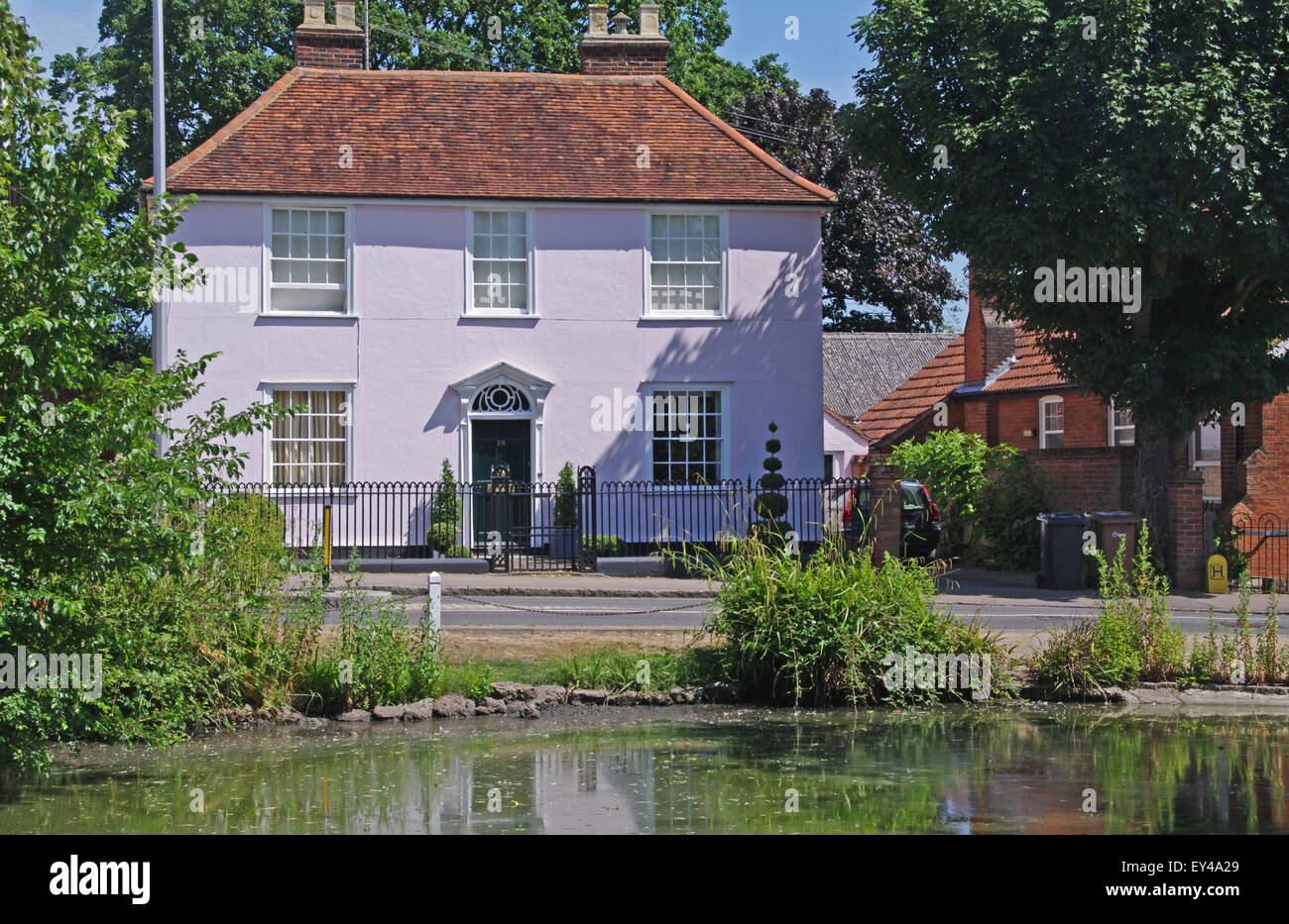 Writtle Essex Village Pond on Green House By Stock Photo - Alamy