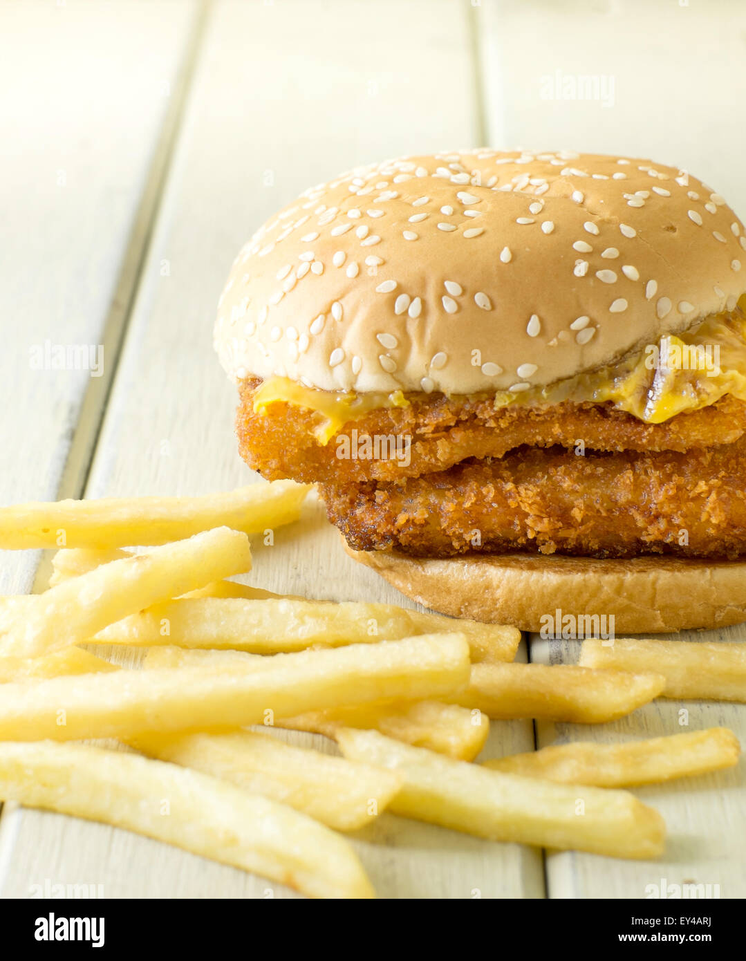 double fish cheese burger Stock Photo - Alamy