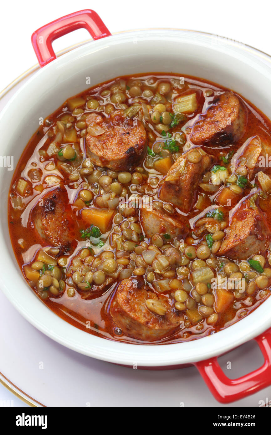 lentil and chorizo soup, spanish cuisine, lentejas con chorizo Stock ...