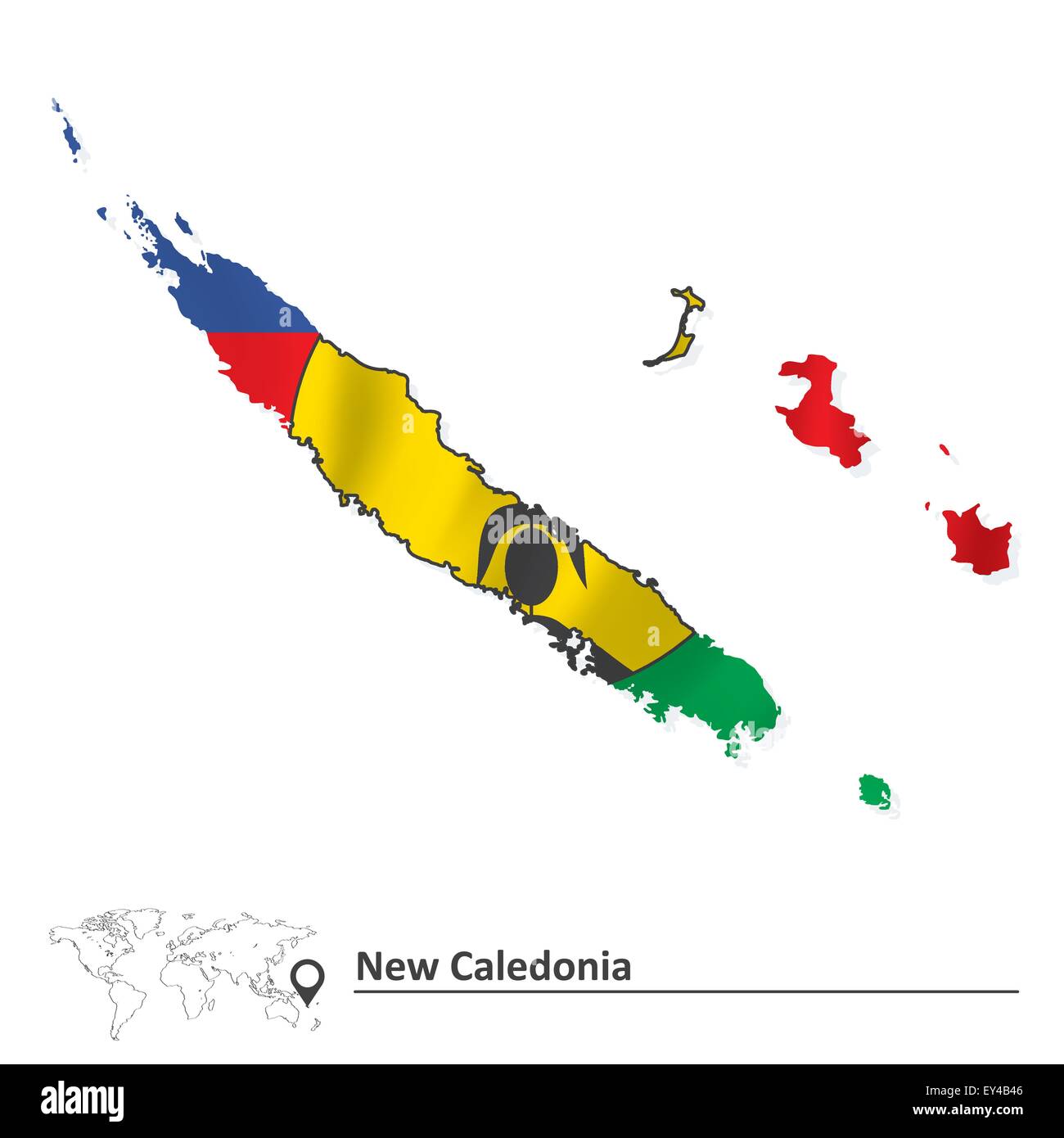 Map of New Caledonia with flag - vector illustration Stock Vector Image ...
