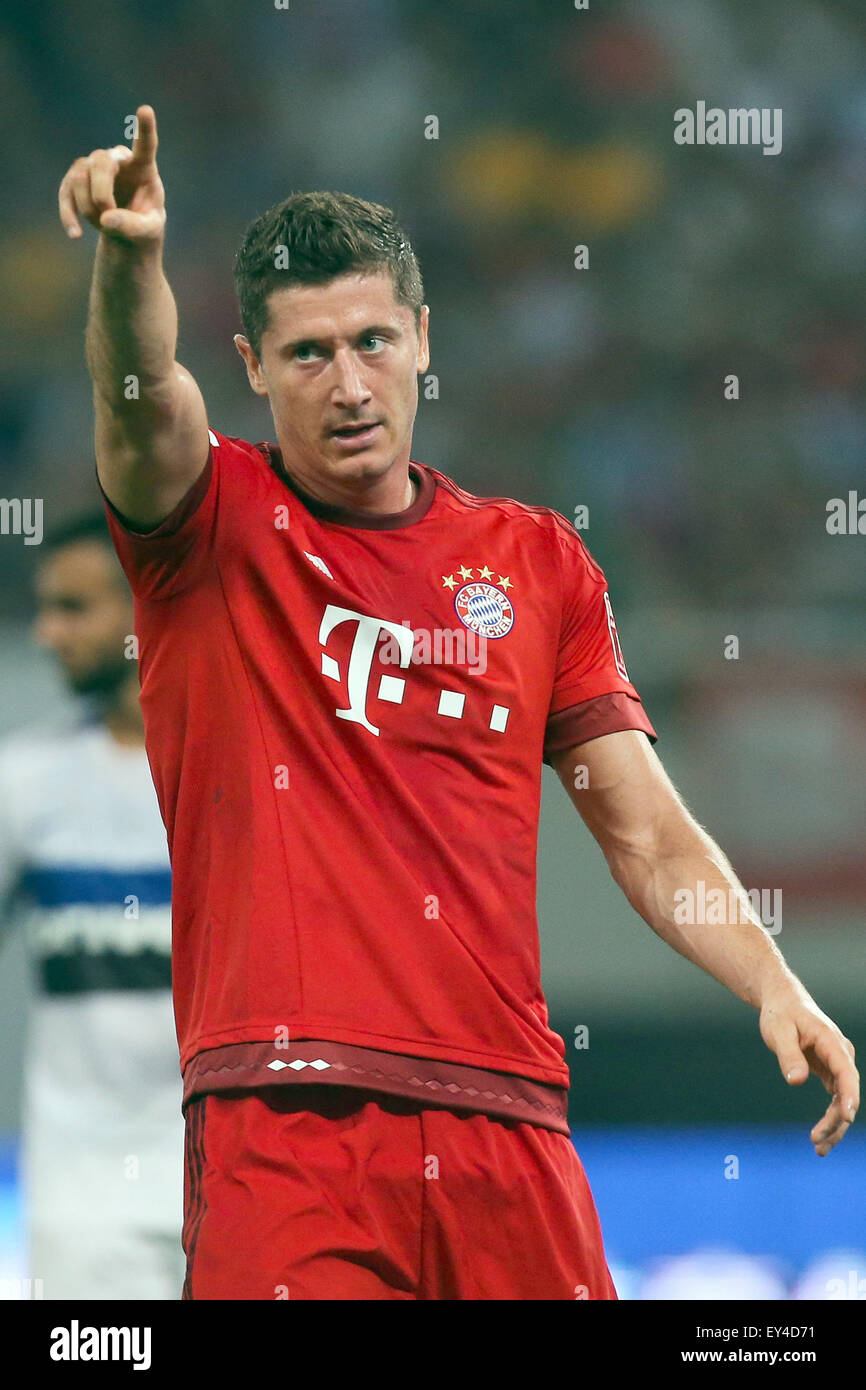 Shanghai, China. 21st July, 2015. Munich's Robert Lewandowski gestures ...