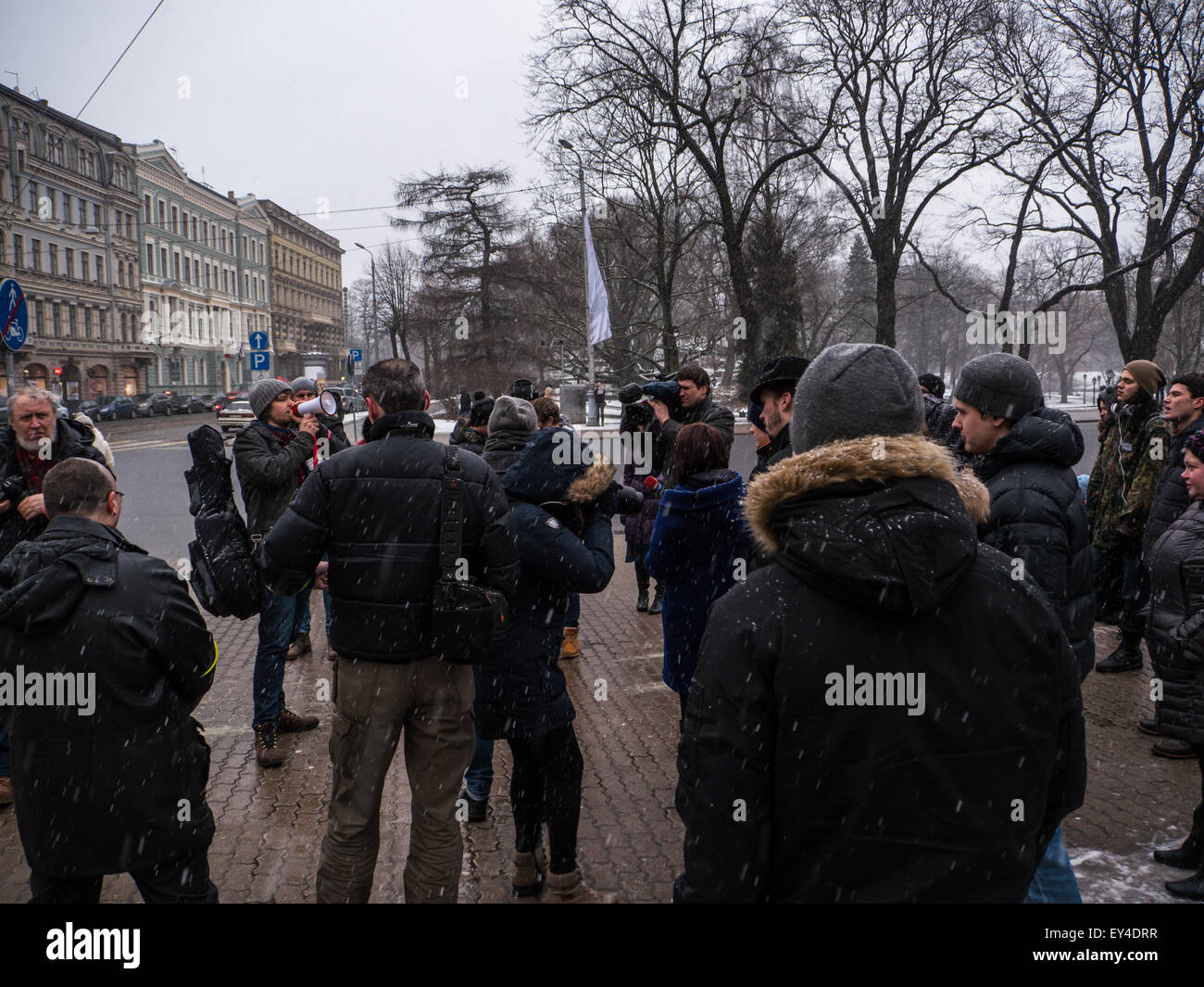 RIGA, LATVIA - JANUARY 15: Latvian people demand decrease price for ...