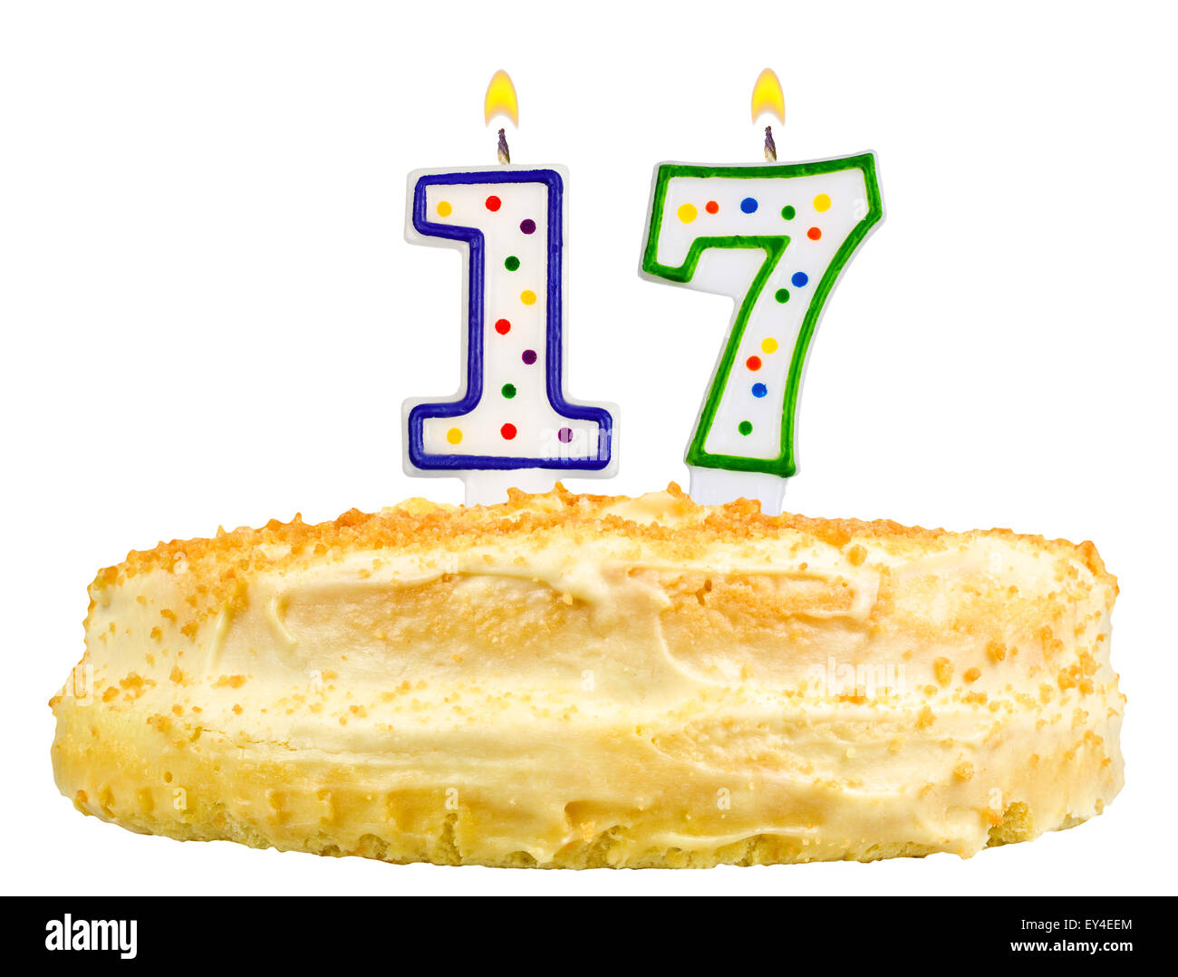 birthday cake with candles number seventeen isolated on white ...