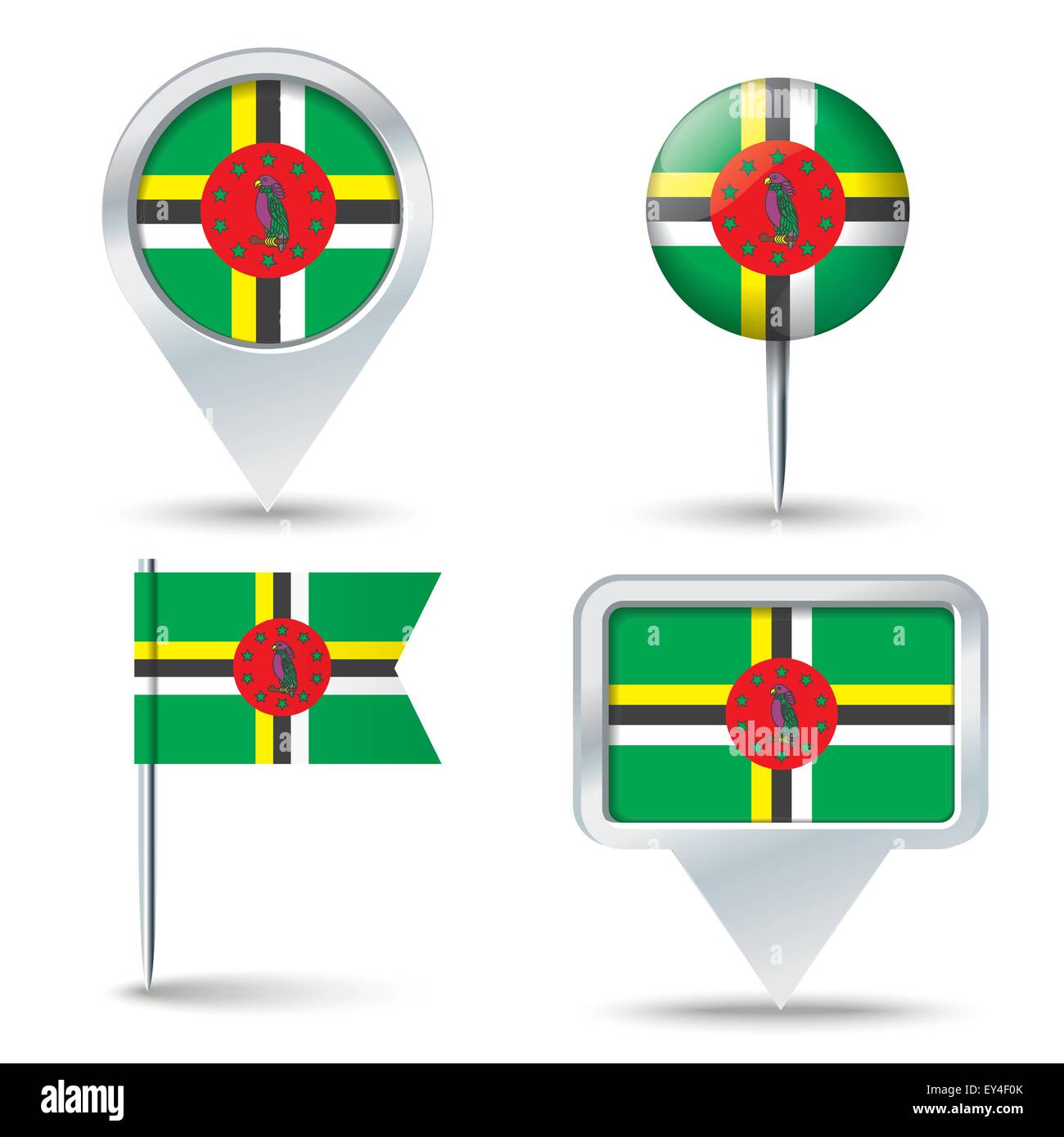 Map pins with flag of Dominica - vector illustration Stock Vector Image ...