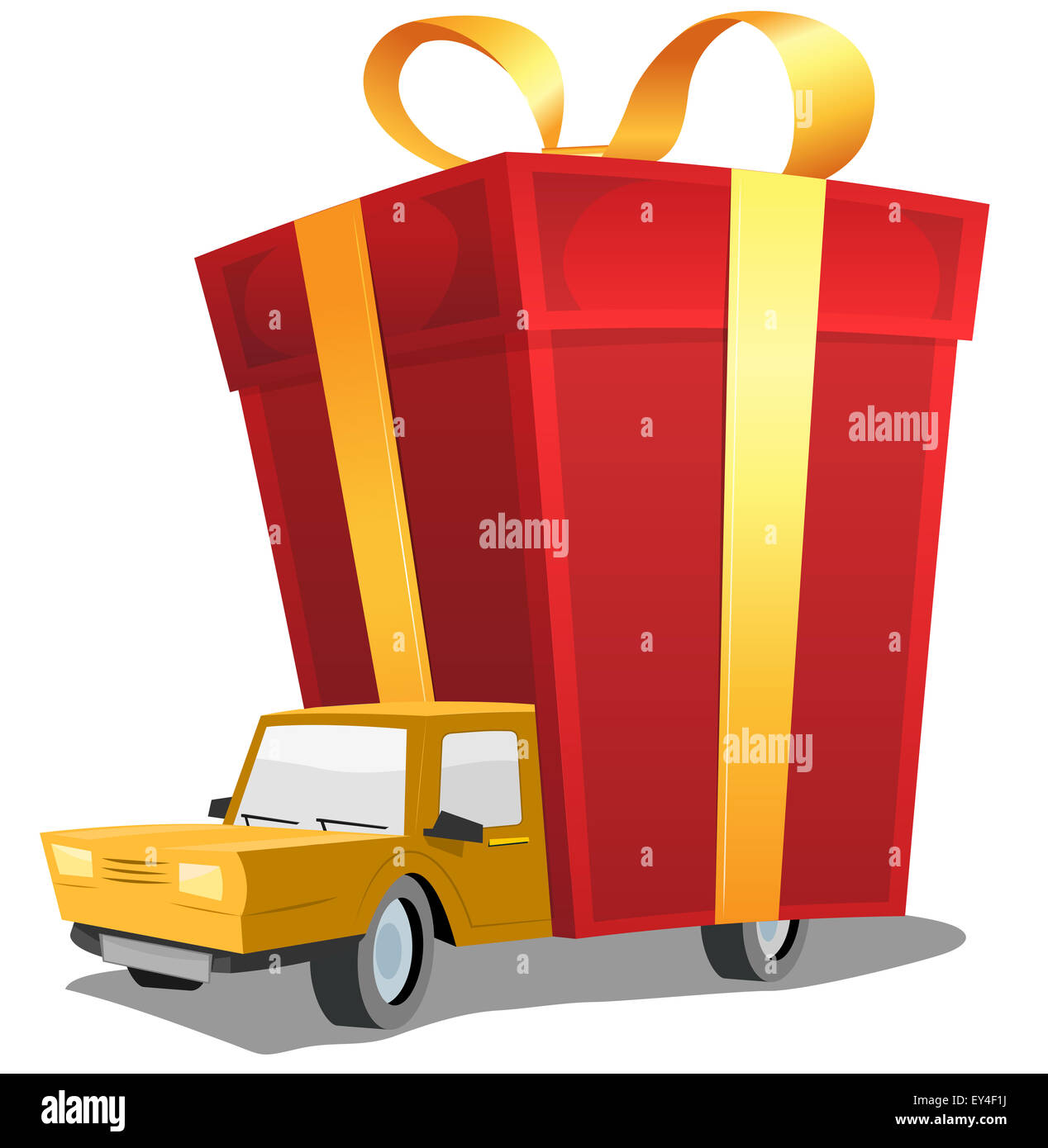 Illustration of a cartoon car carrying and delivering red christmas or ...