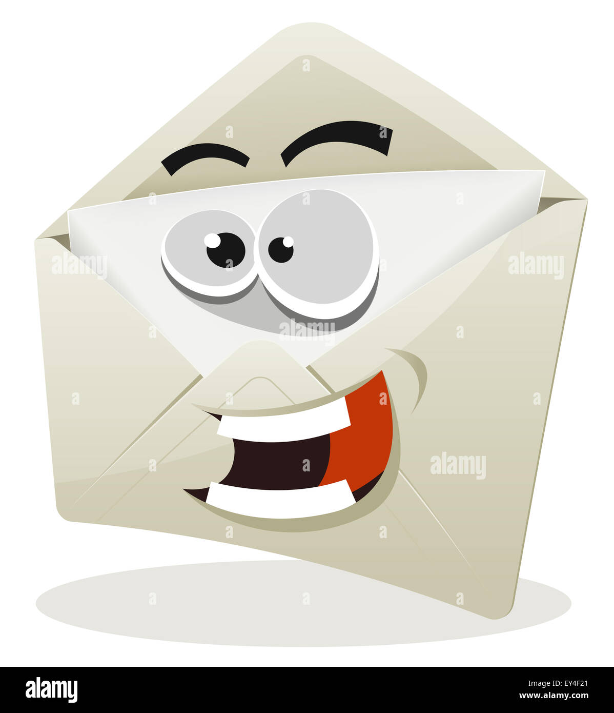 Illustration of a funny cartoon email envelope icon character over ...