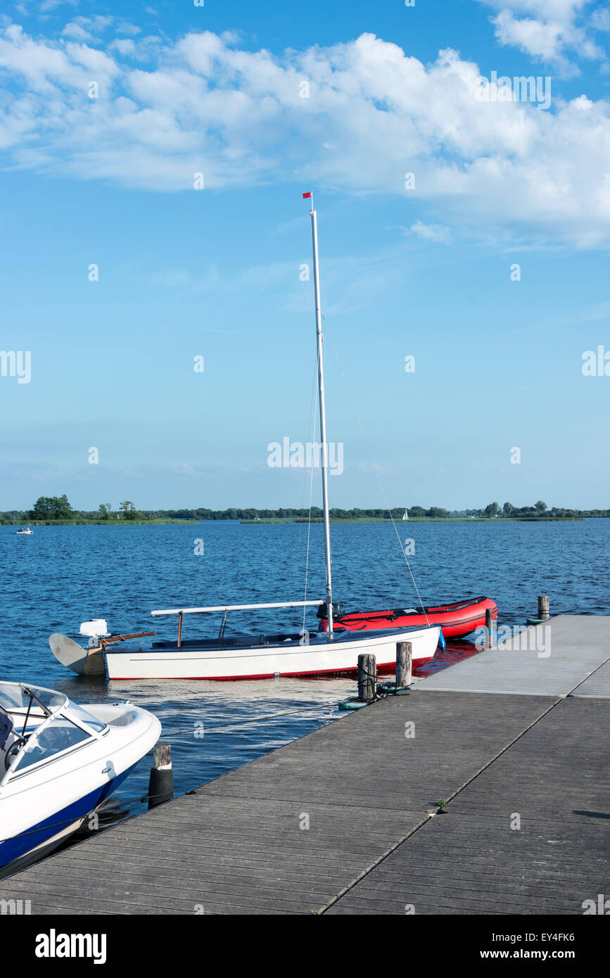 The belderwiede lake in holland with sailing boats on the quay Stock ...