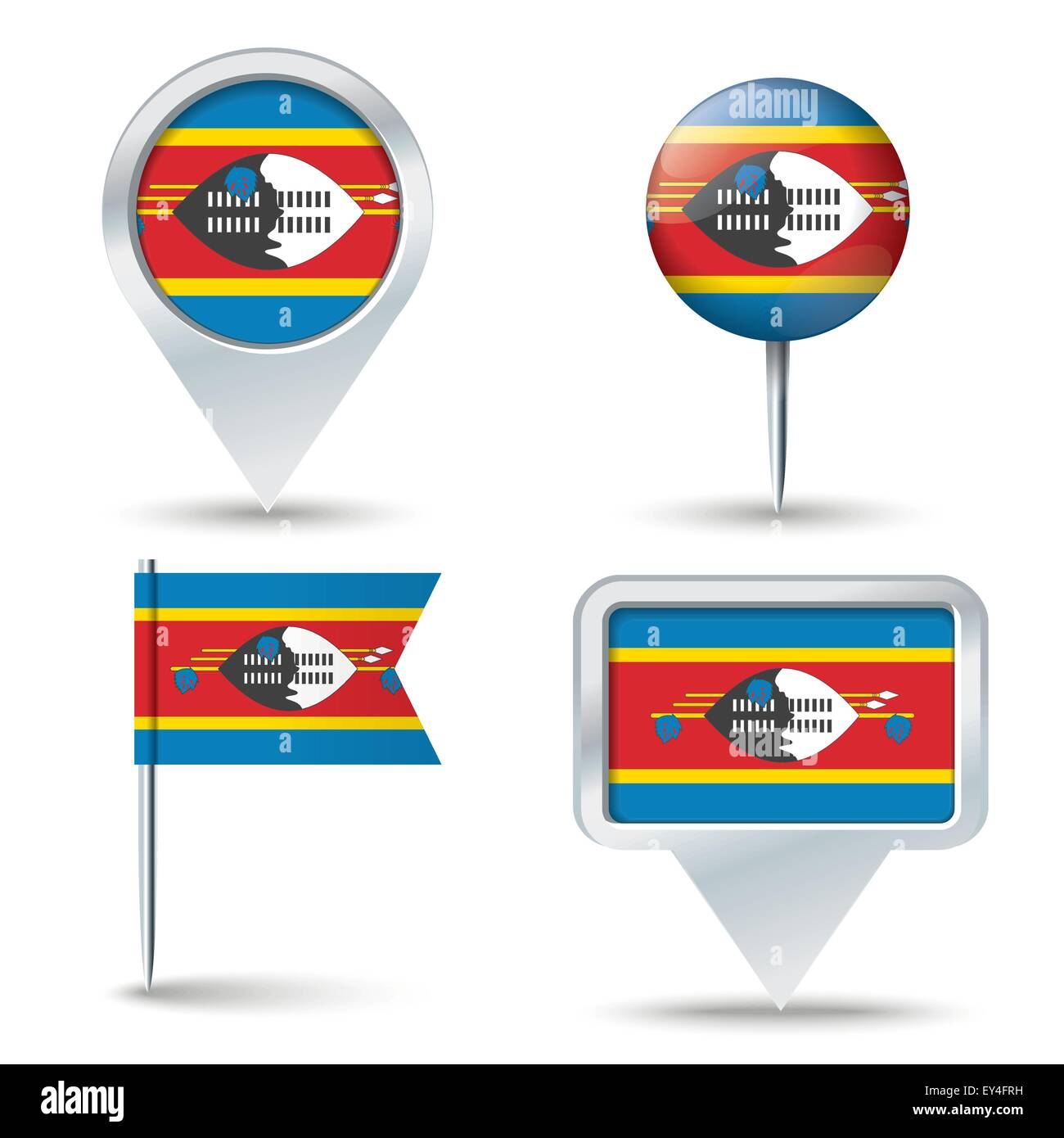 Map Pins With Flag Of Swaziland Vector Illustration Stock Vector
