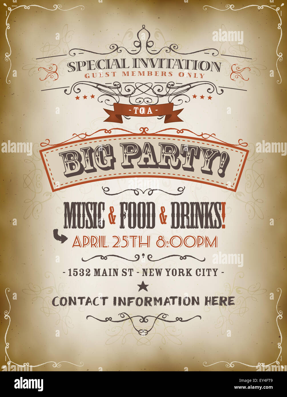 Illustration of a retro vintage invitation poster to a big party with ...