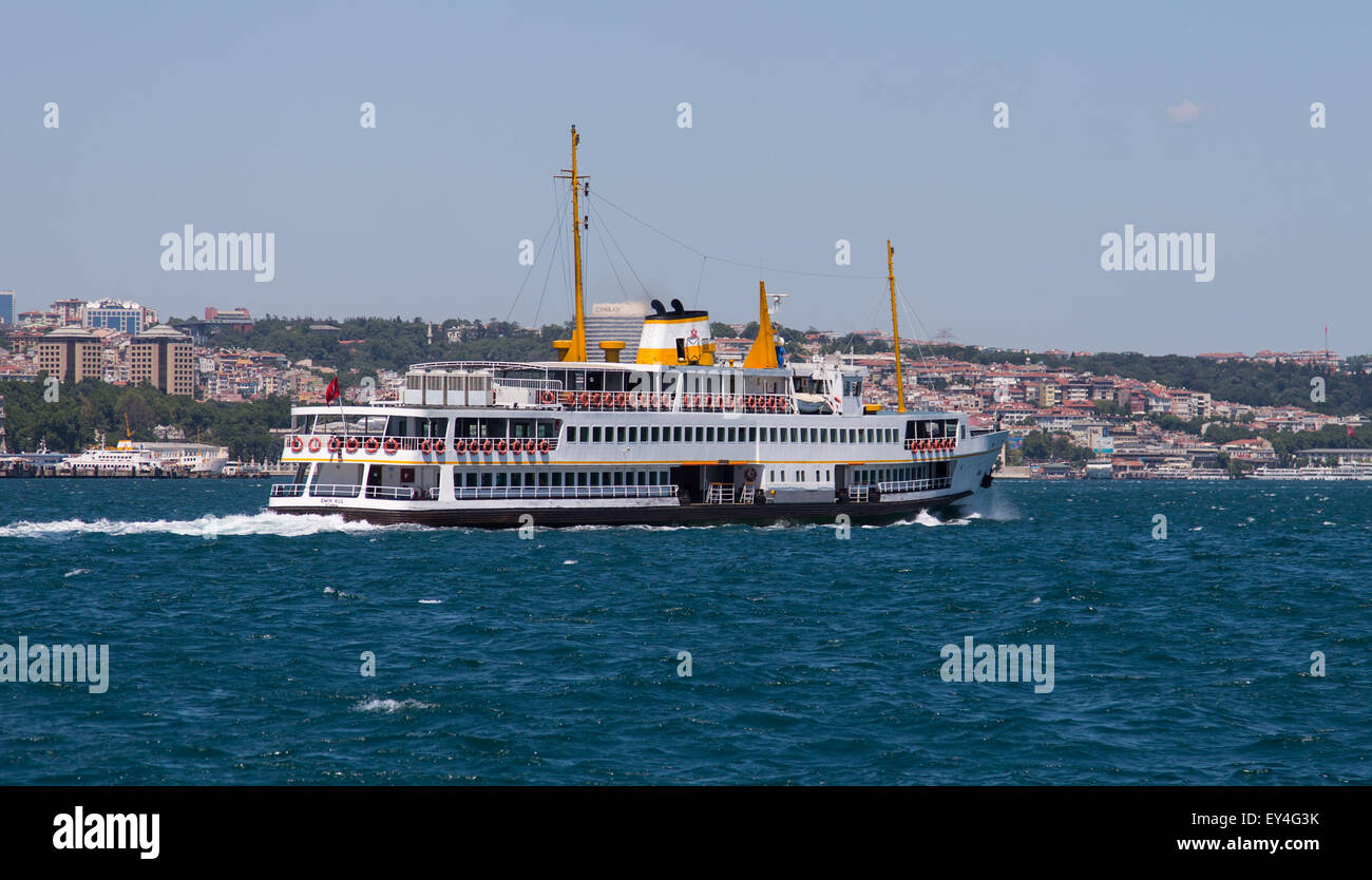 ISTANBUL, TURKEY - JULT 12, 2015: Sehir Hatlari ferry passing from ...