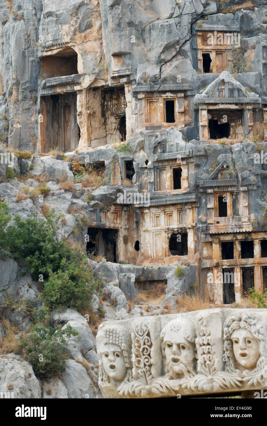Masks and Cliff Tombs, Myra, Turkey Stock Photo - Alamy